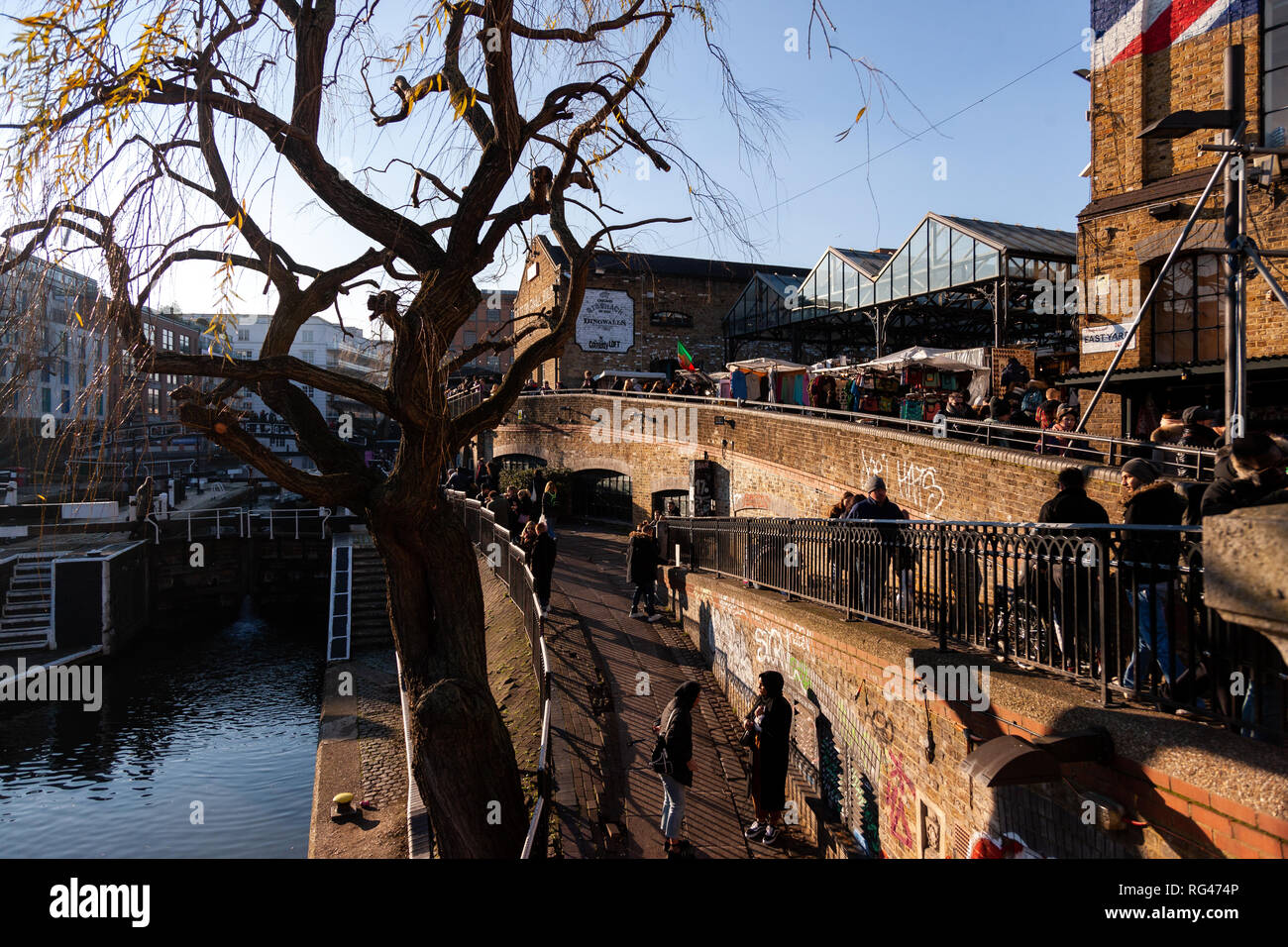 London, England - January 20, 2019. Camden town and its famed Camden ...