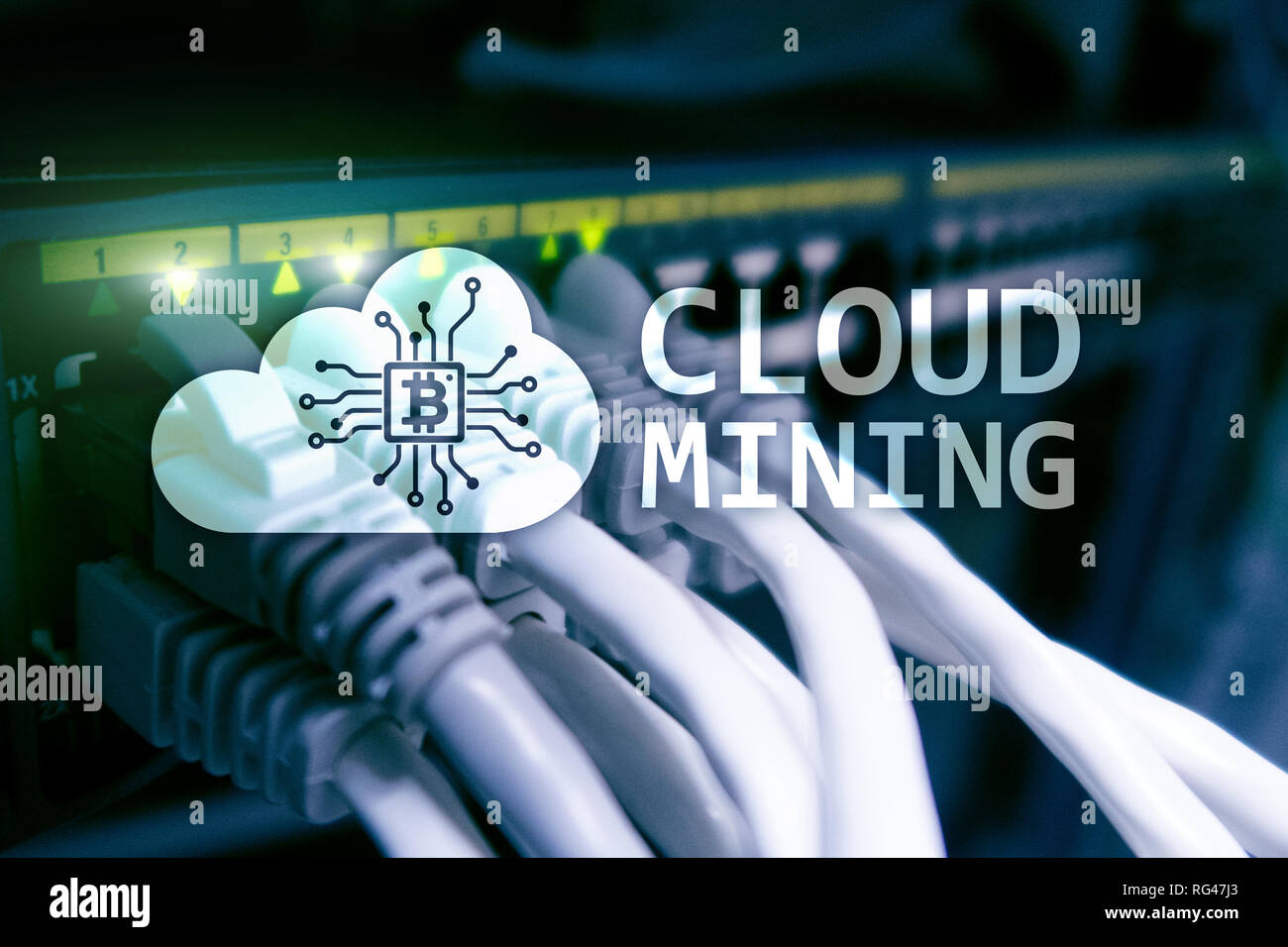 Cloud computing, data or cryptocurrency Bitcoin, Ethereum mining in data center. Server room ...