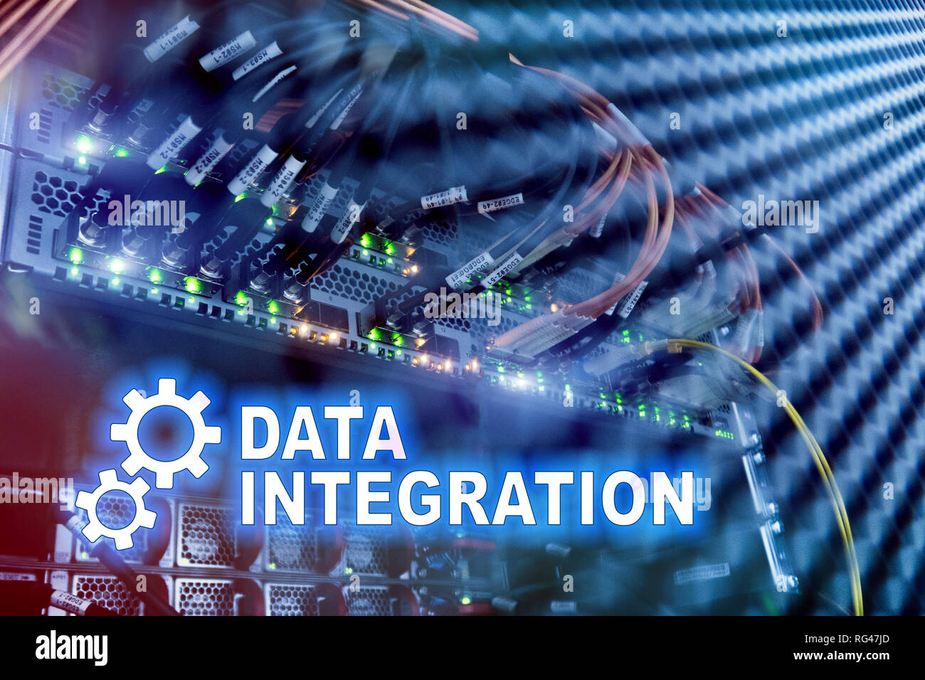 Data integration information technology concept on server room ...