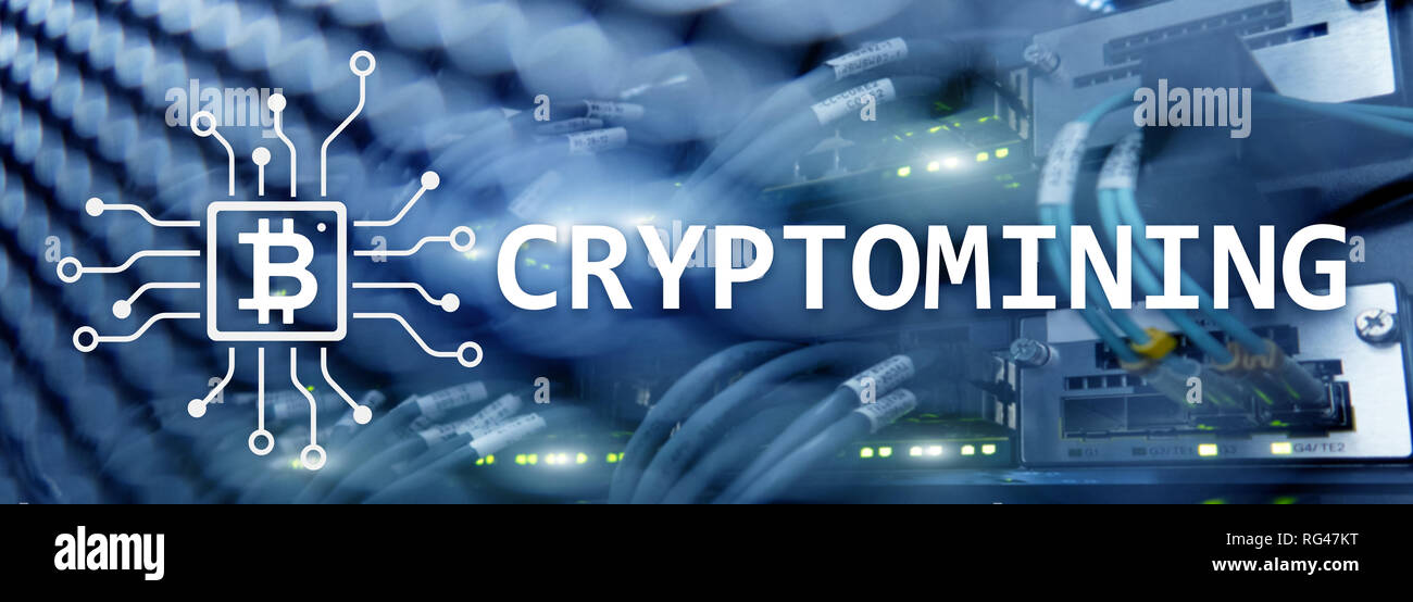 Cryptocurrency mining concept on server room background Stock Photo - Alamy