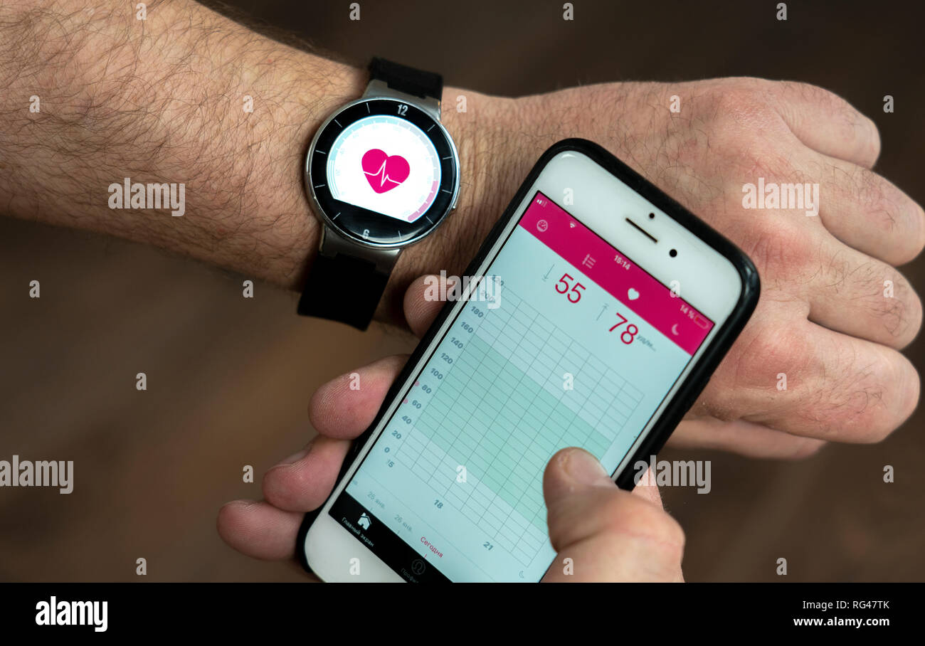 Heart rate measurement with smart watch and transfer to mobile phone ...