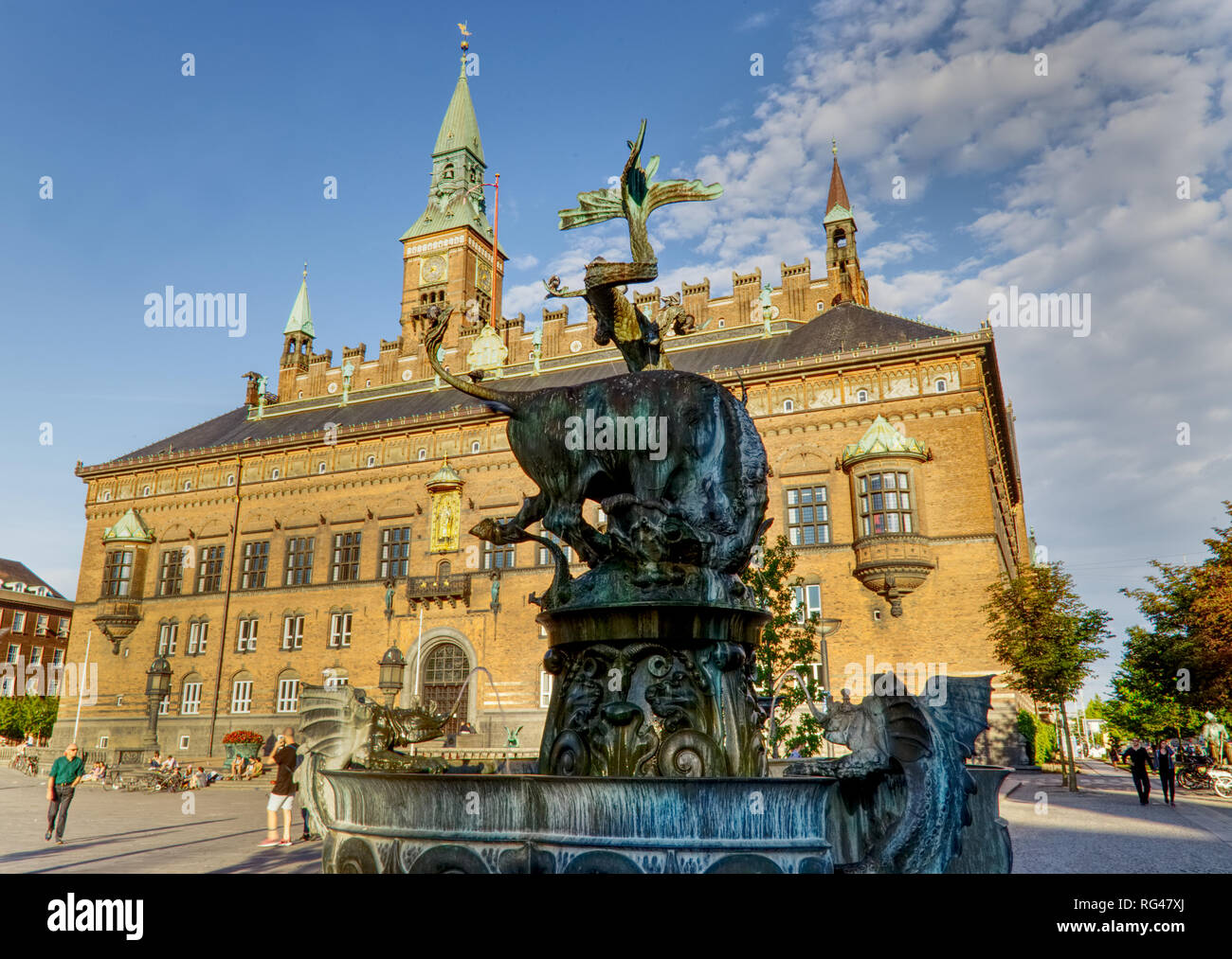 June 26, 2018- Copenhagen, Denmark: The courthouse fountain and square ...