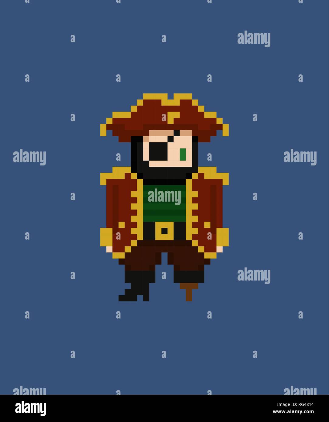 Pixel art vector illustration - 8 bit pirate captain with eye patch and ...