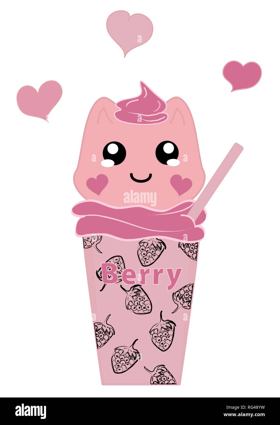 Kawaii berry milkshake with kitten. Vector file EPS 10 Stock Vector ...