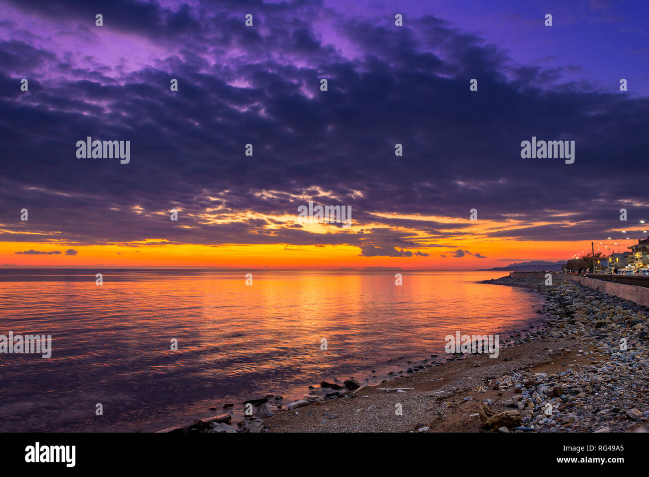Amazing Aegean sunset from the beautiful beach of Alexandroupoli ...