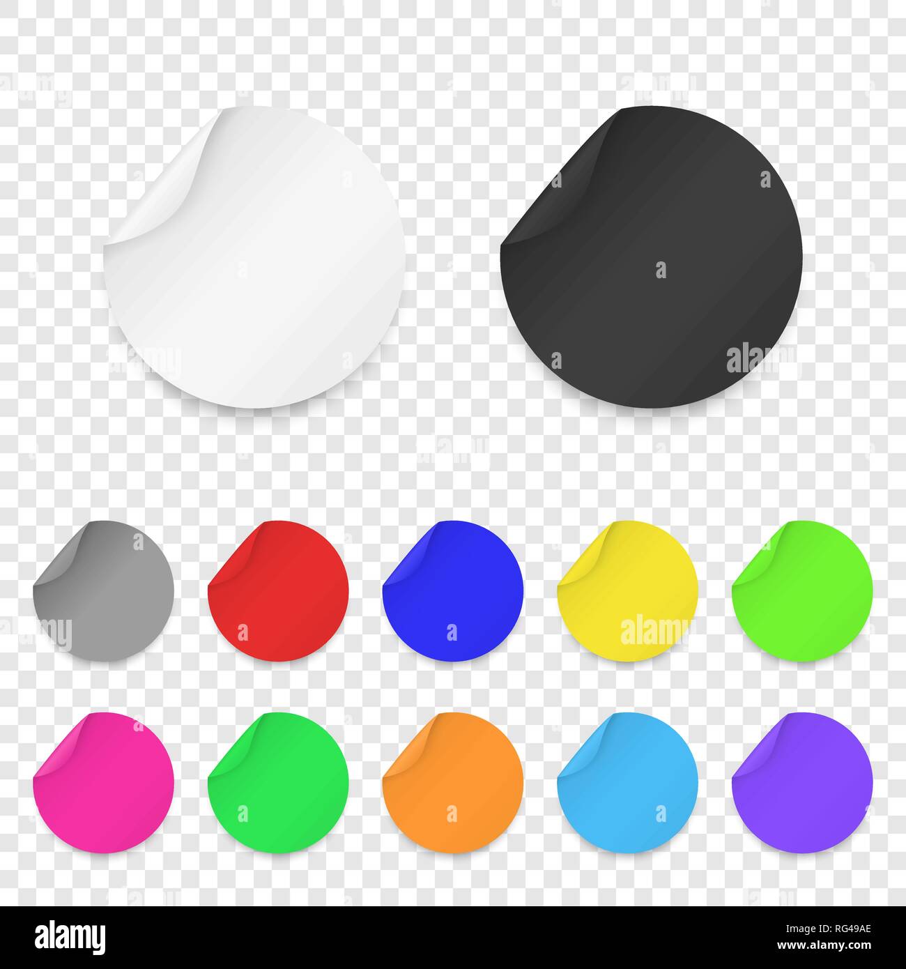 Vector Realistic 3d Round Adhesive Colored Blank Paper Sticker Icon Set