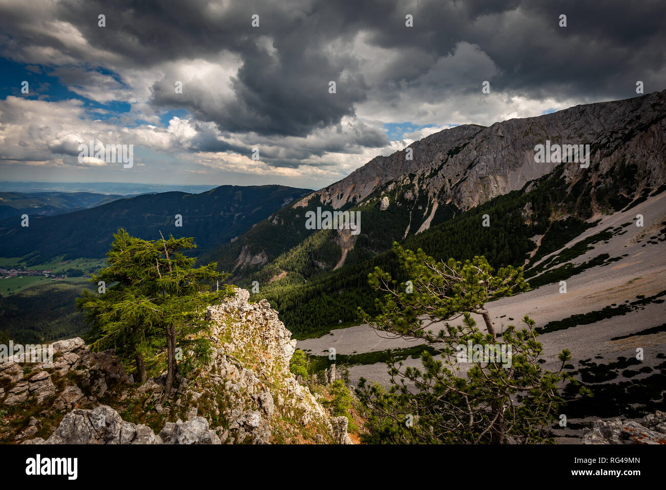 Magnificent view on Krummeries, rubble field with dramatic, cloudy sky ...