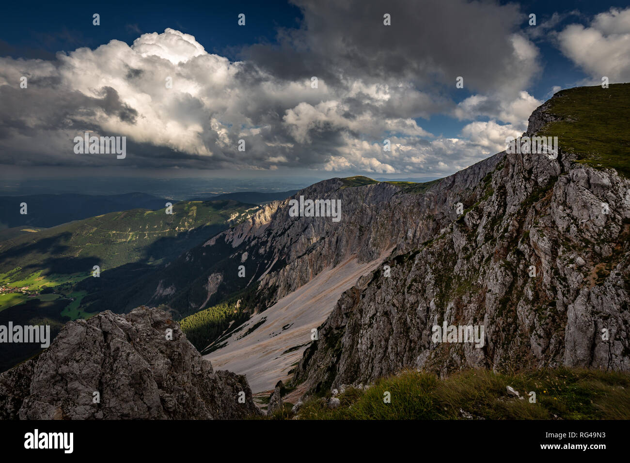 Magnificent view on Krummeries, rubble field with dramatic, cloudy sky ...