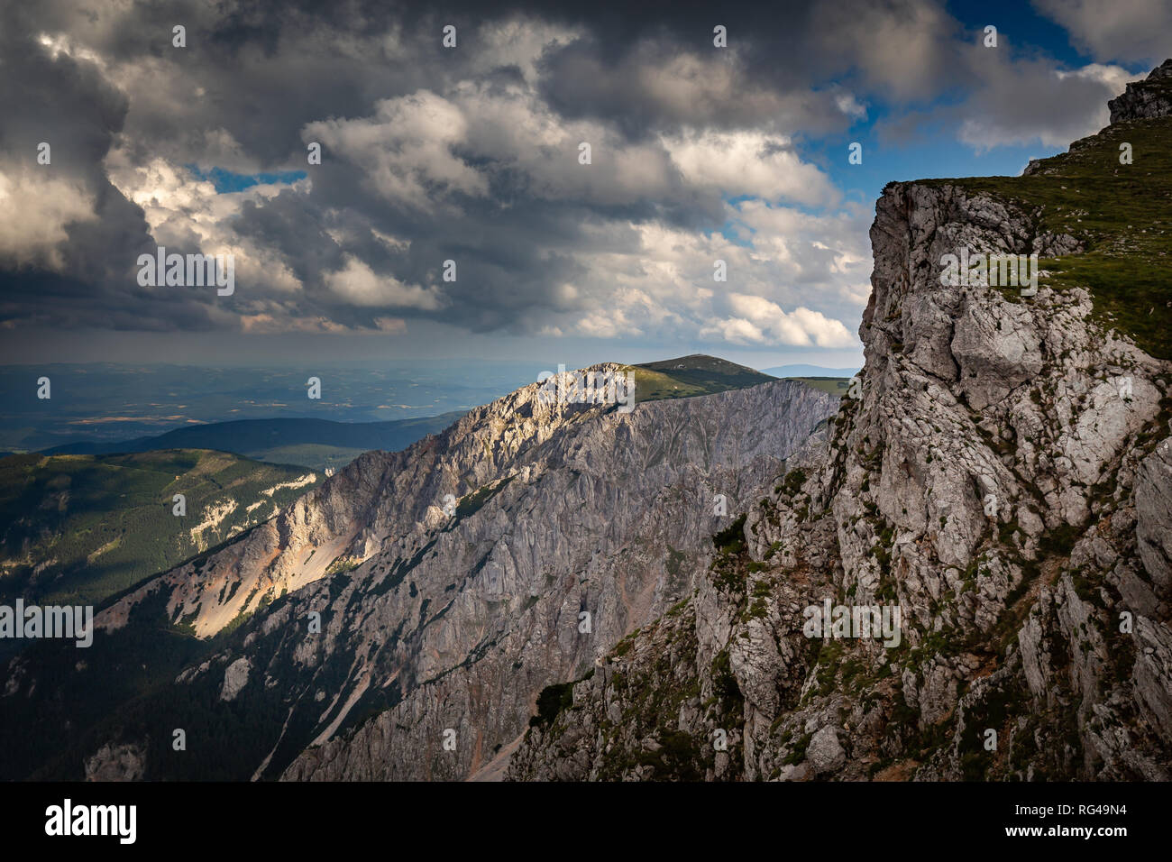 Magnificent view on Krummeries, rubble field with dramatic, cloudy sky ...