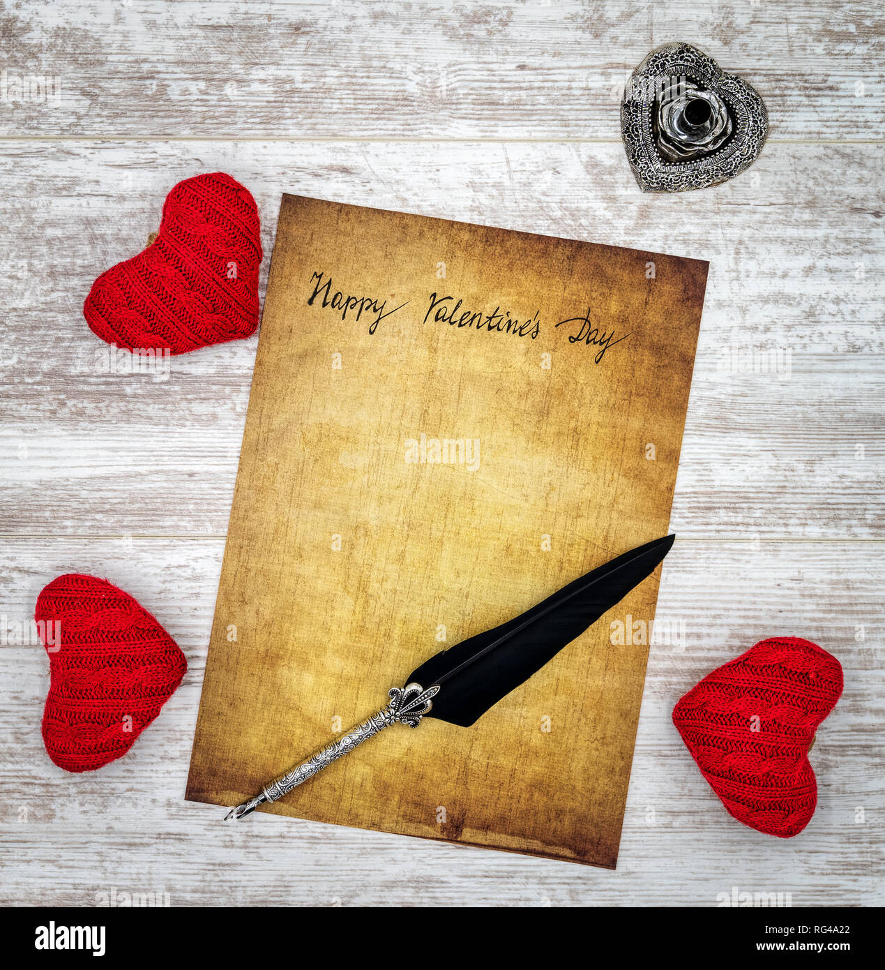 Classic Happy Valentine’s Day card hand written on parchment 3 red ...