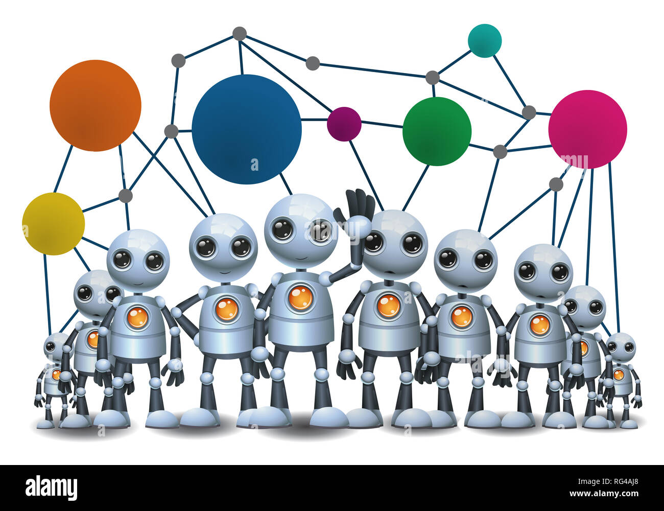 illustration of a little robot online connections concept on isolated ...