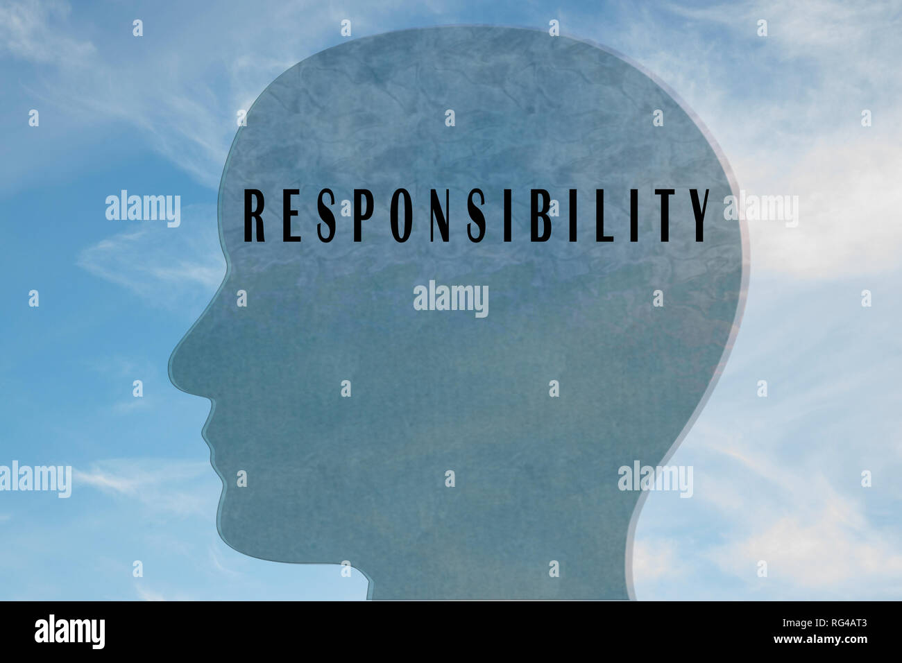 Render illustration of RESPONSIBILITY title on head silhouette, with ...