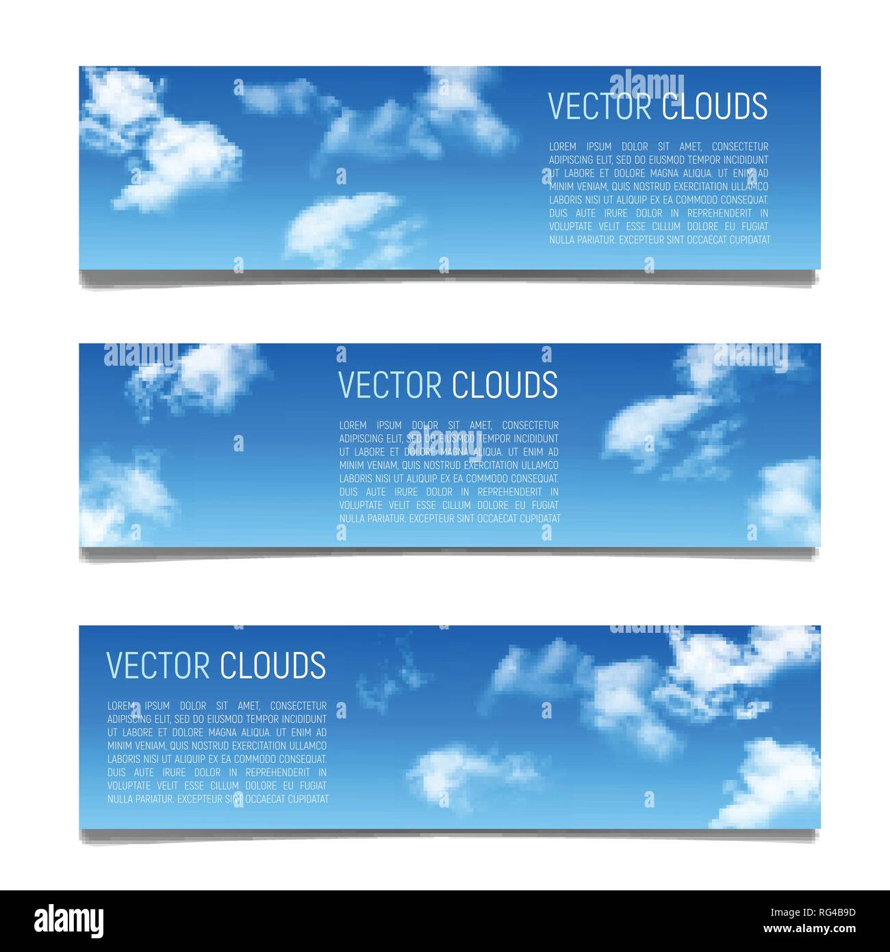Set of vector banners with blue sky and realistic clouds Stock Vector ...
