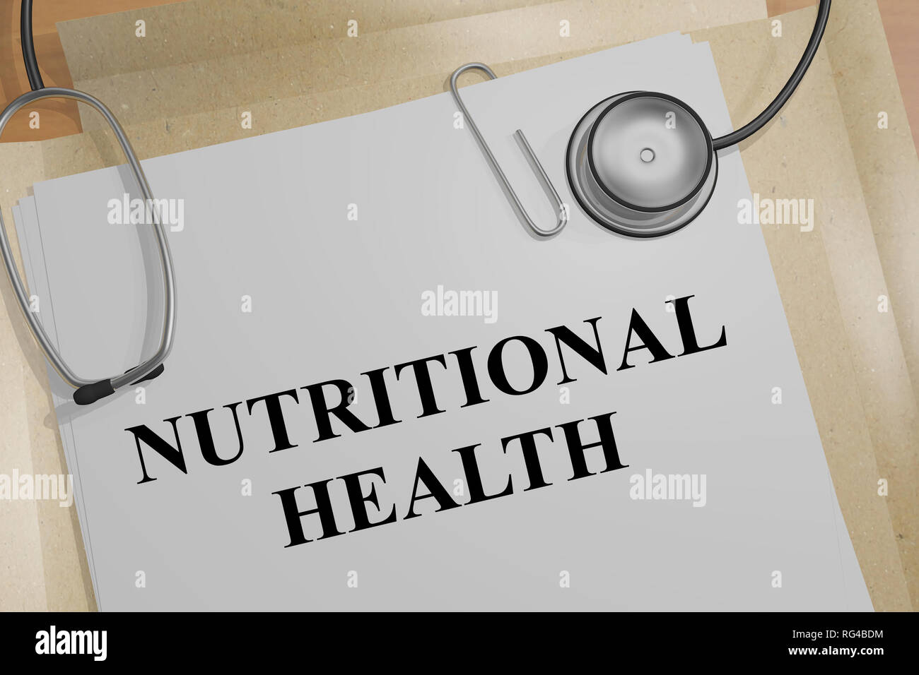 3D illustration of NUTRITIONAL HEALTH title on a medical document Stock ...