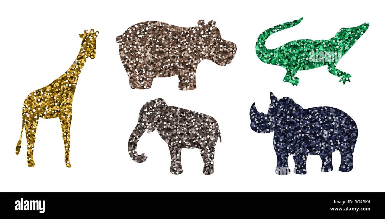 African animals. Safari vector illustration. Set of icons. Multicolored ...