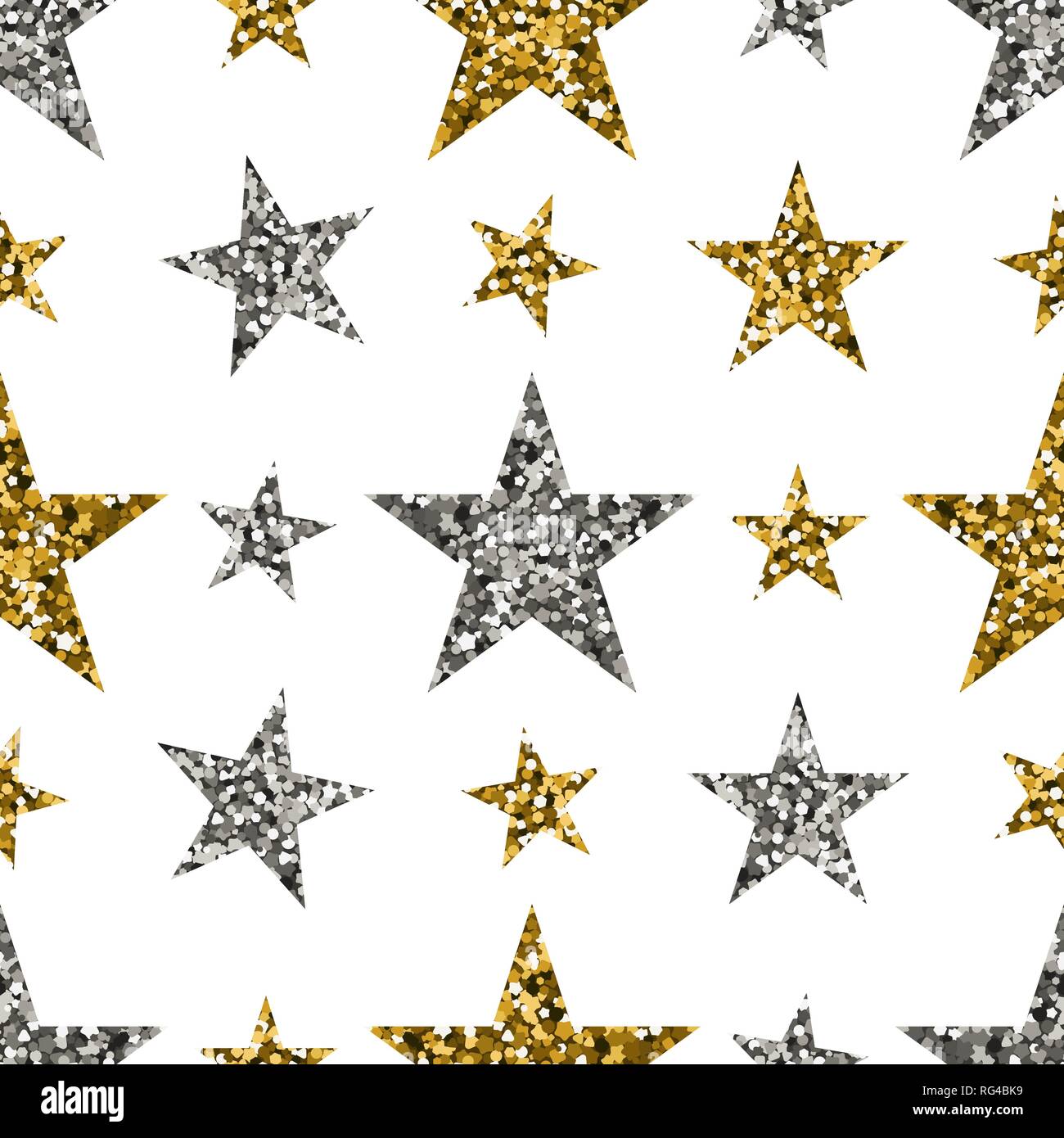 Gold And Silver Stars On White Background Seamless Pattern Vector