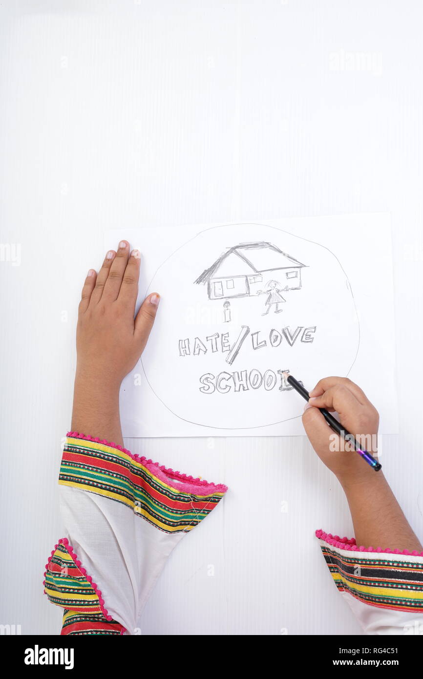 School Girl hands Drawing and writing on papper Stock Photo - Alamy