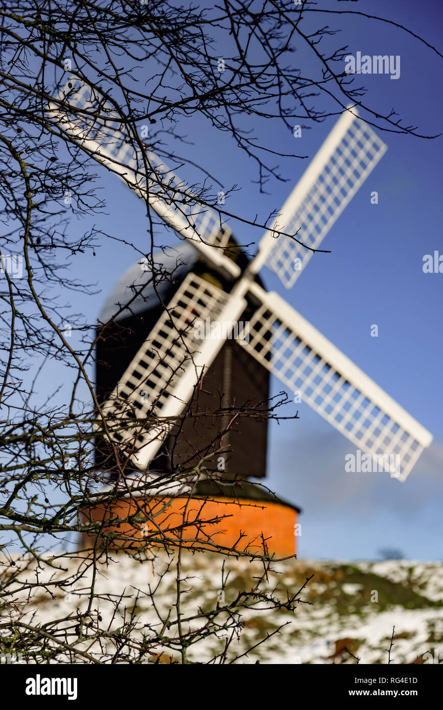 Brill Windmill, Landscape in the snow. Buckinghamshire, UK Stock Photo ...