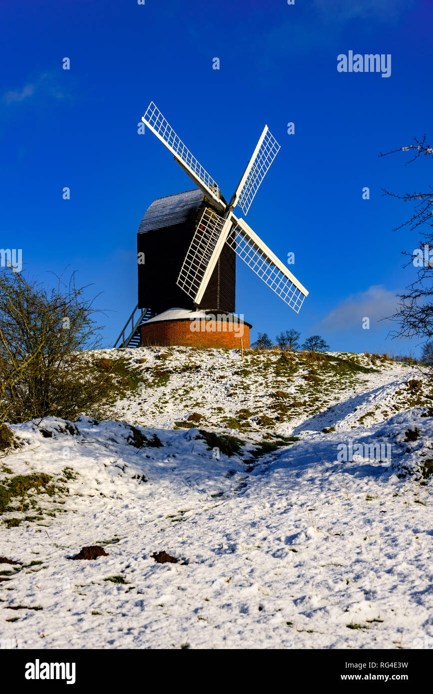 Brill Windmill, Landscape in the snow. Buckinghamshire, UK Stock Photo ...