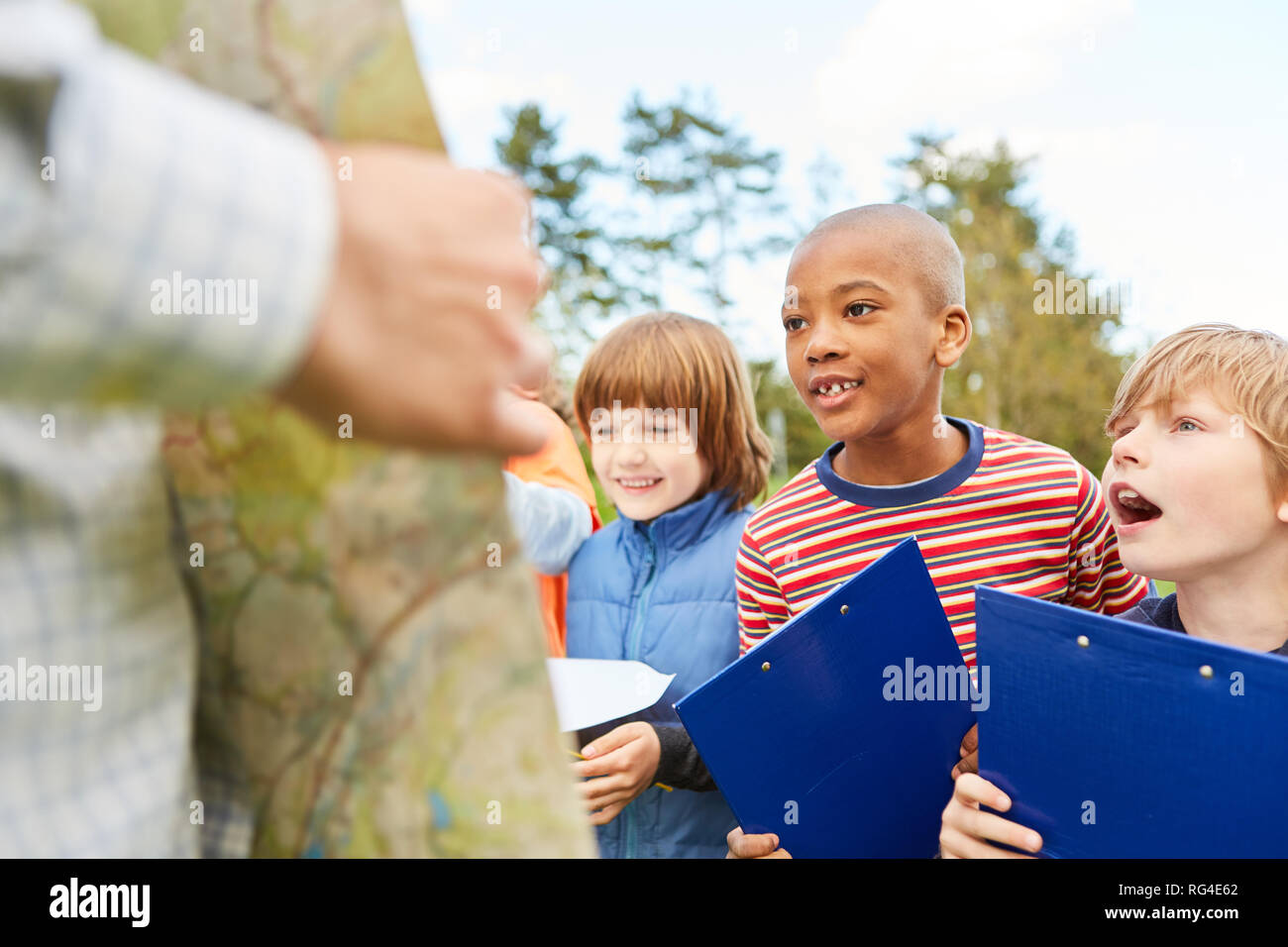 Children as detectives and explorers on a treasure hunt or scavenger ...
