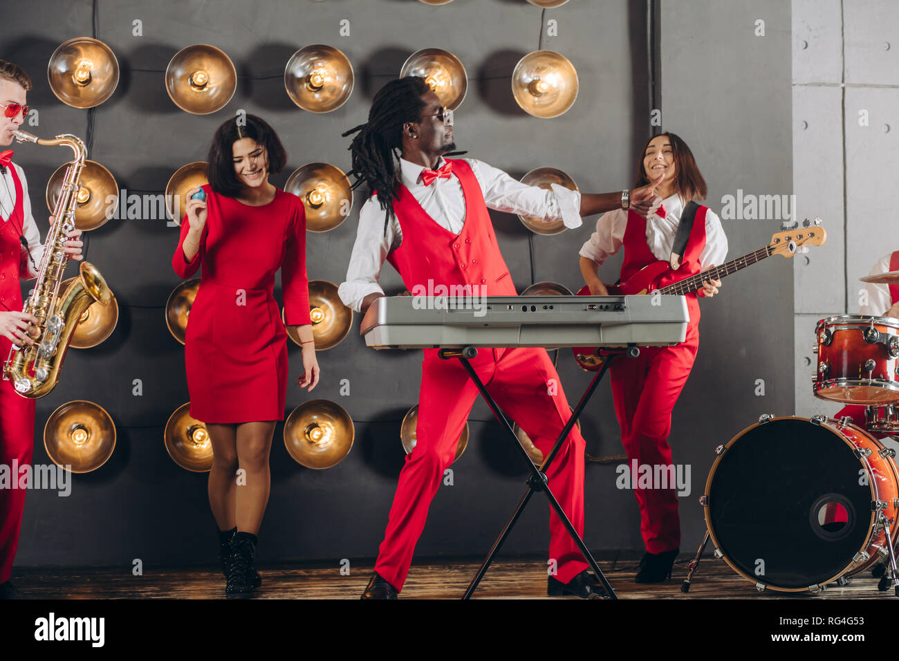pleasant happy music from talented band Stock Photo - Alamy