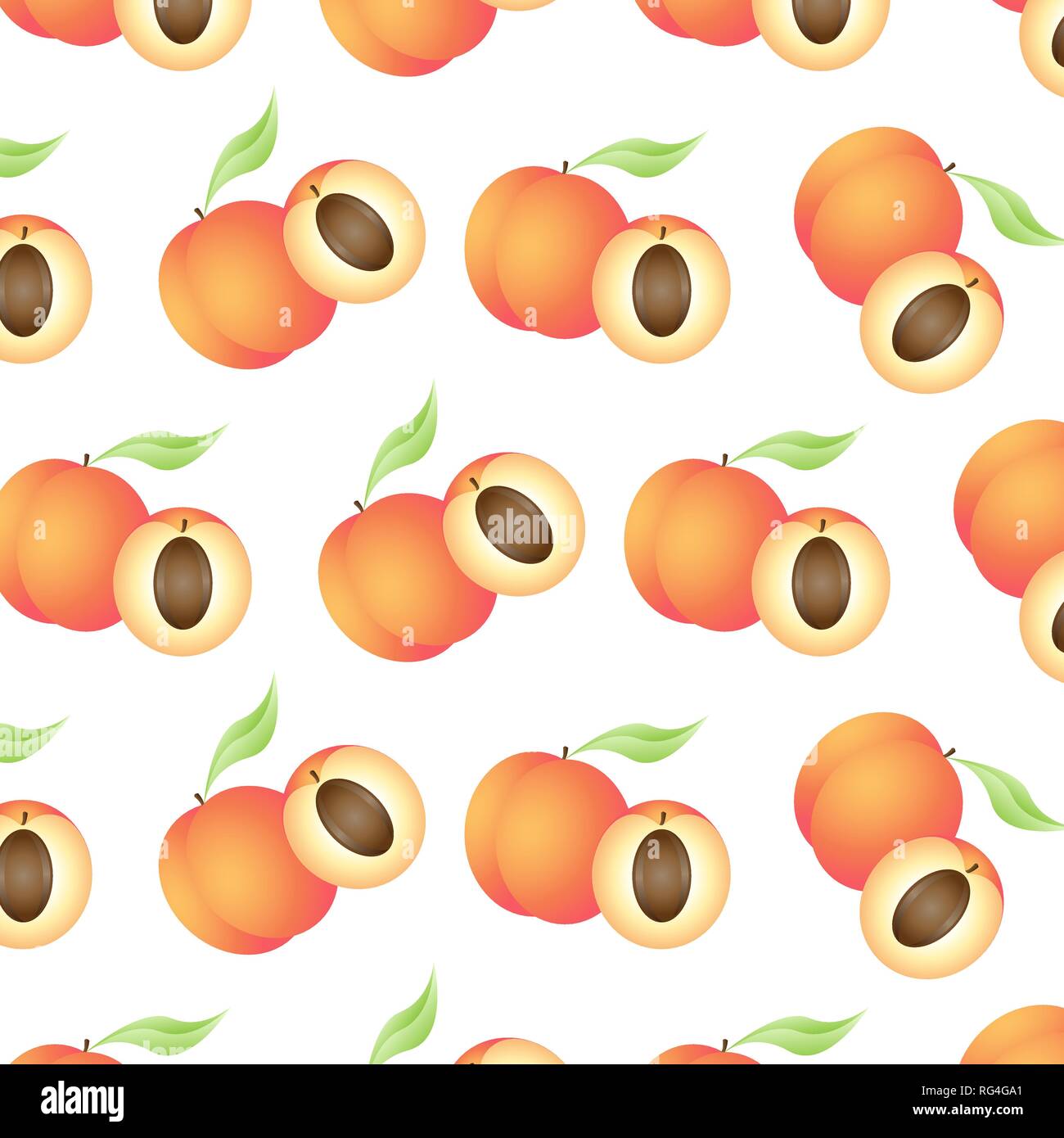 Background with juicy peaches, whole and half. Vector illustration ...