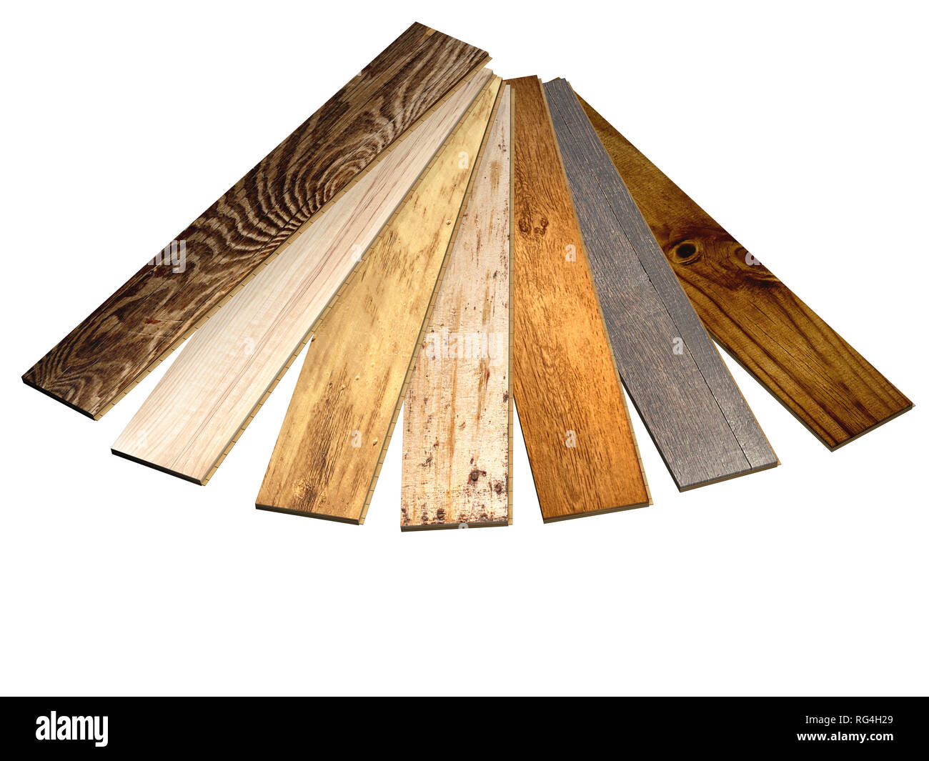 Planks of new parquet of different colors. Isolated on white background ...