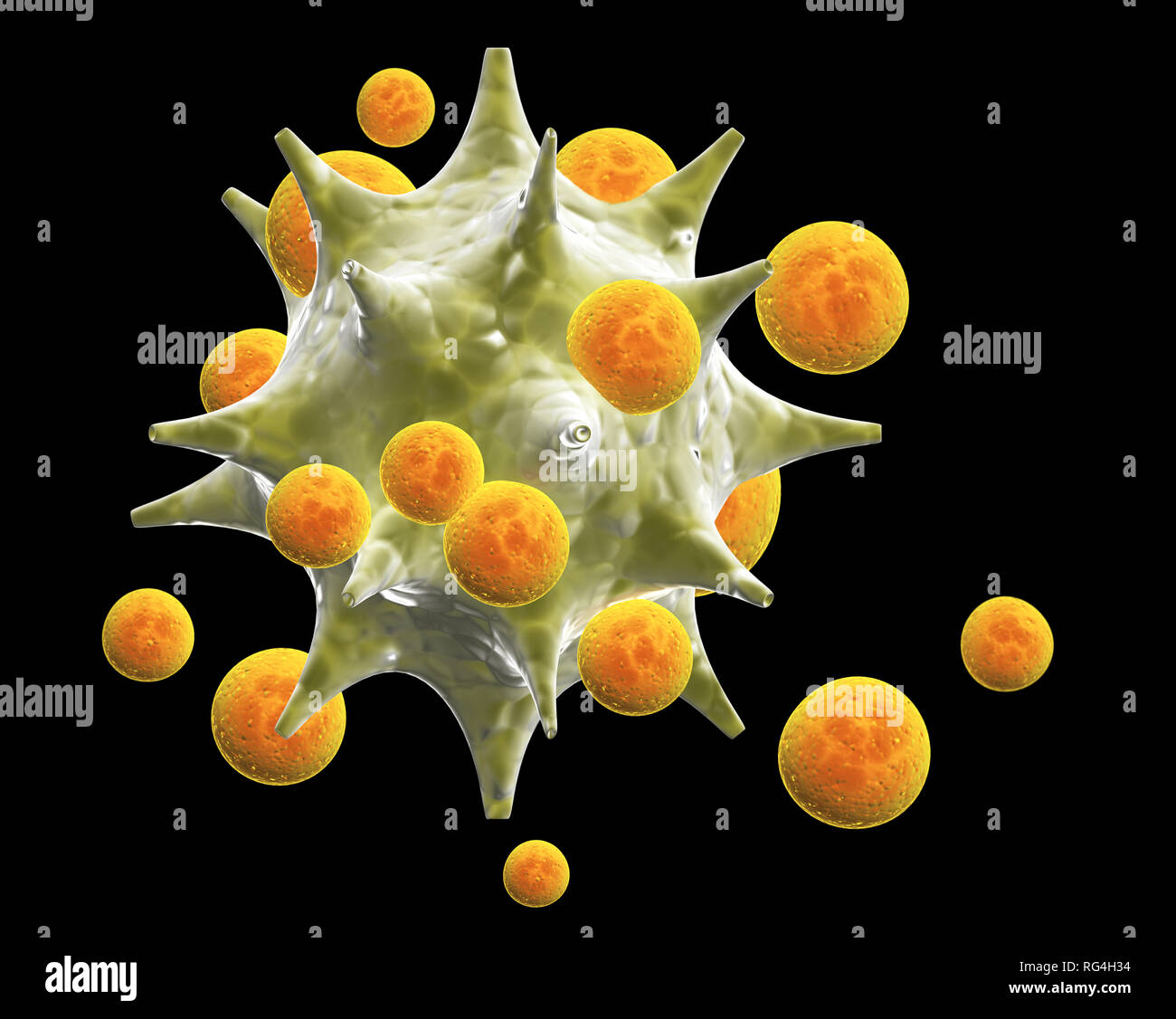 Leukocytes attack the pathogen virus. Isolated om black background. 3d ...