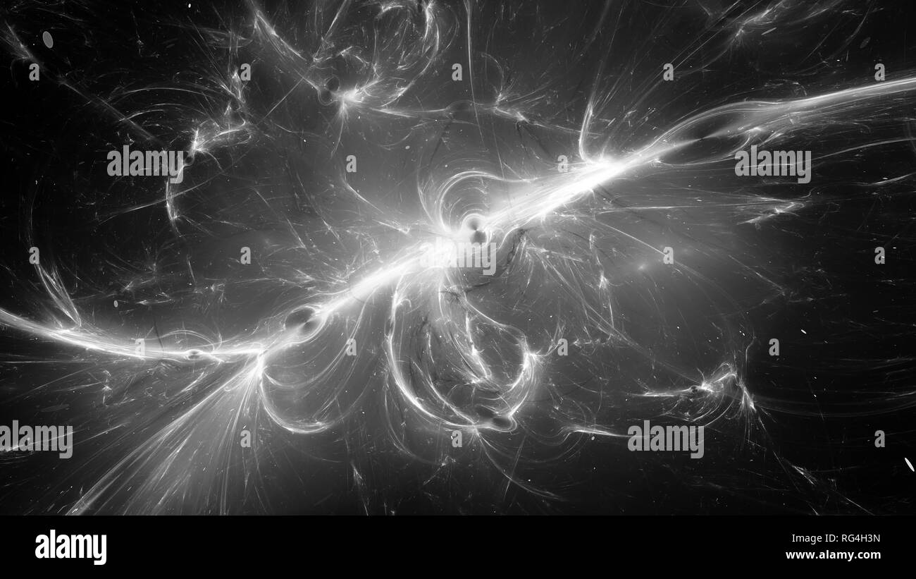 Plasma force field texture in space, computer generated abstract intensity map, black and white ...