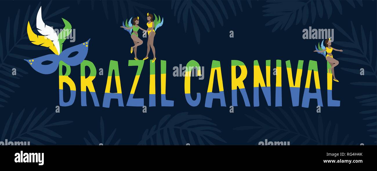 Brazil carnival web banner, invitation. Text in Brazilian flag colours ...