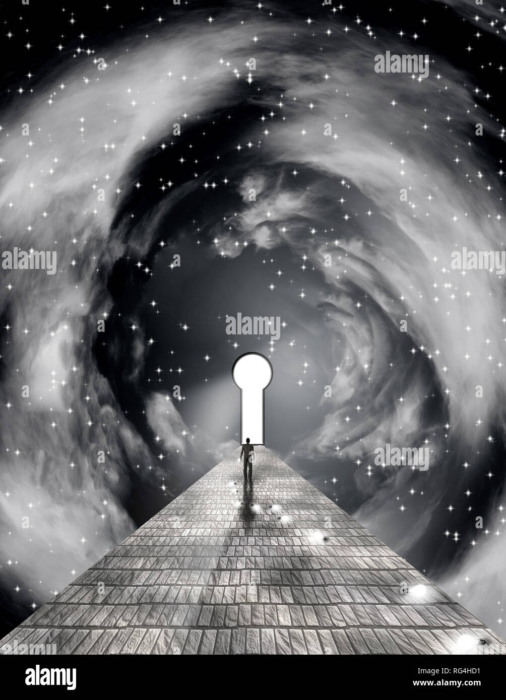 Man Walking Through Key Hole