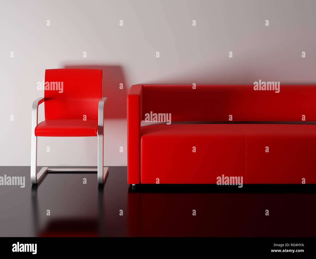 Red sofa in a room. High resolution image interior. 3d illustration ...