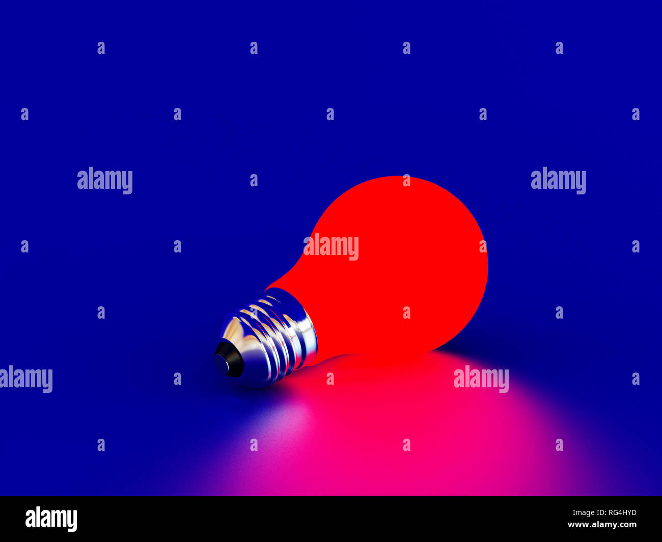 High resolution image red bulb on a blue background. 3d illustration ...