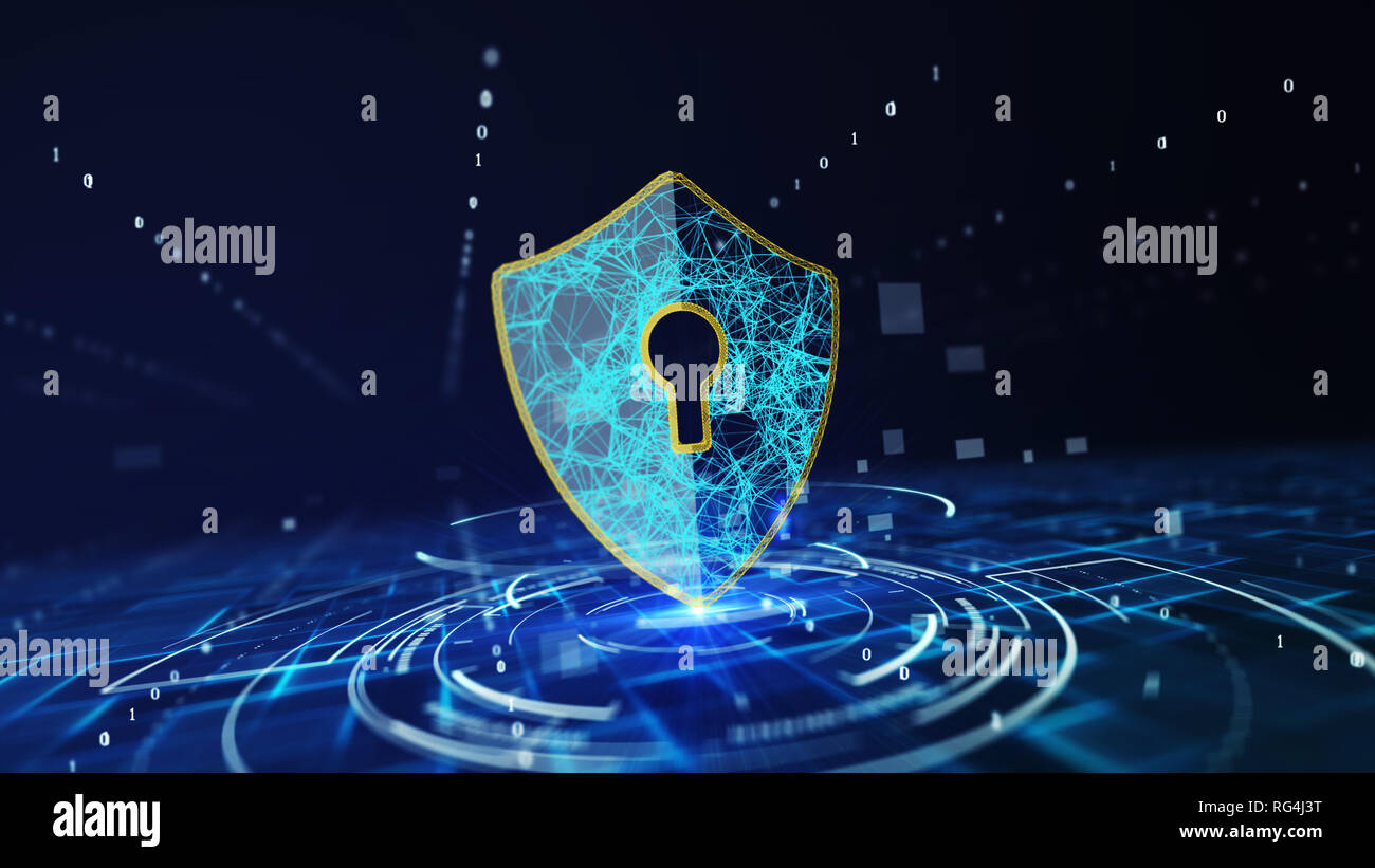 Data protection Cyber Security concept with Shield icon in cyber space ...