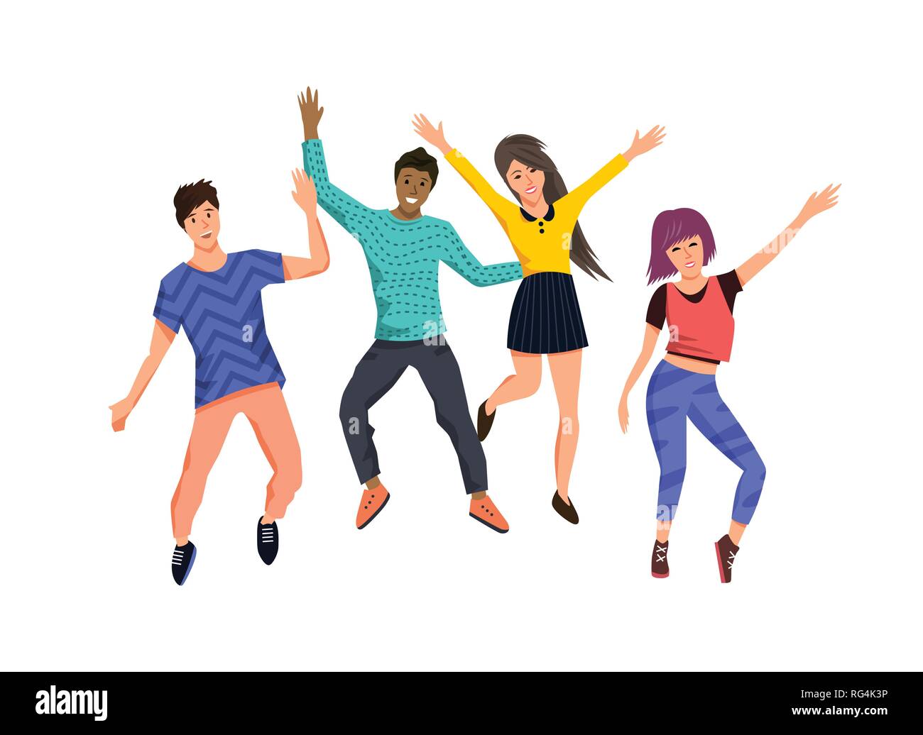 A group of happy active young people jumping for joy. Isolated Vector ...