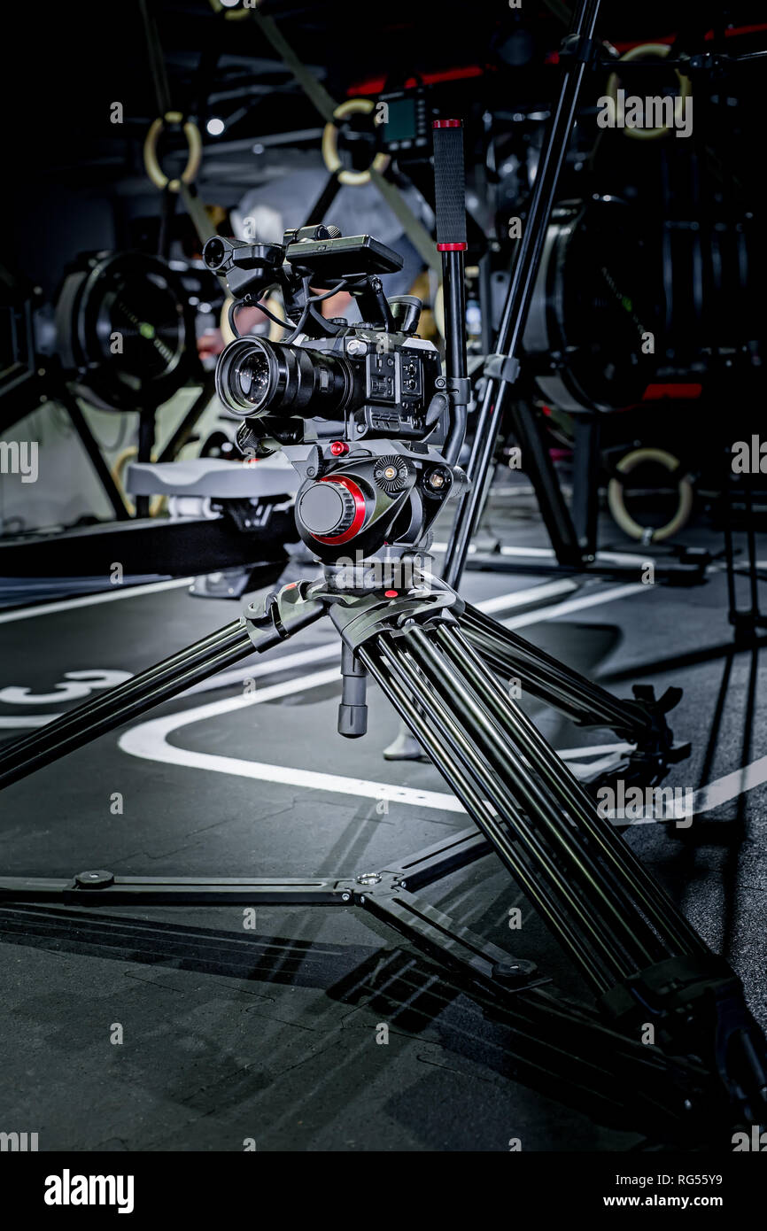 detail of professional camera equipment, film production studio Stock ...