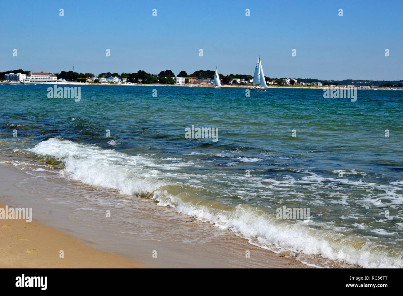 Boats on the water at Shell Bay, Swanage, Isle of Purbeck, Dorset ...
