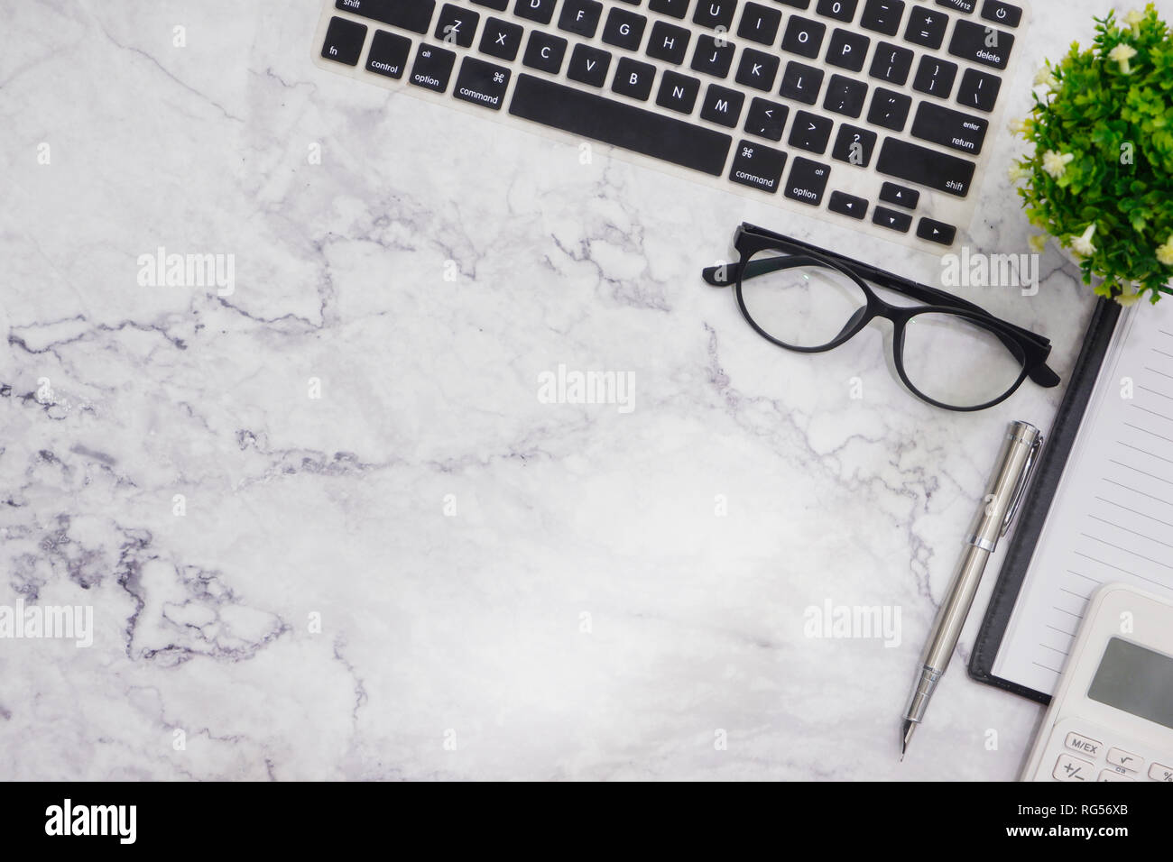 Flat-lay mockup white office desk working space background Stock Photo ...