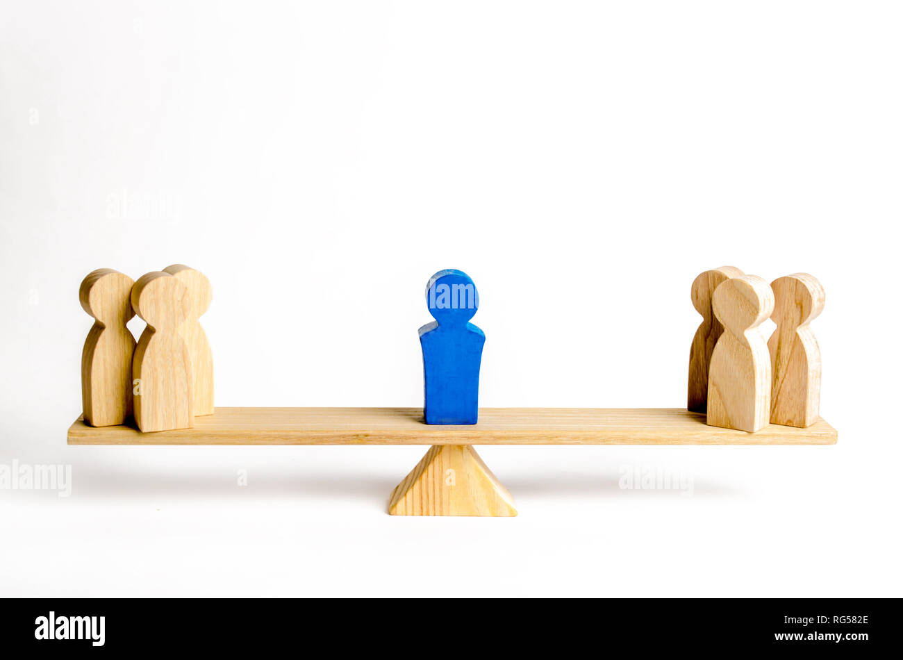 The leader stands on the scales between two groups of people. Resolving ...