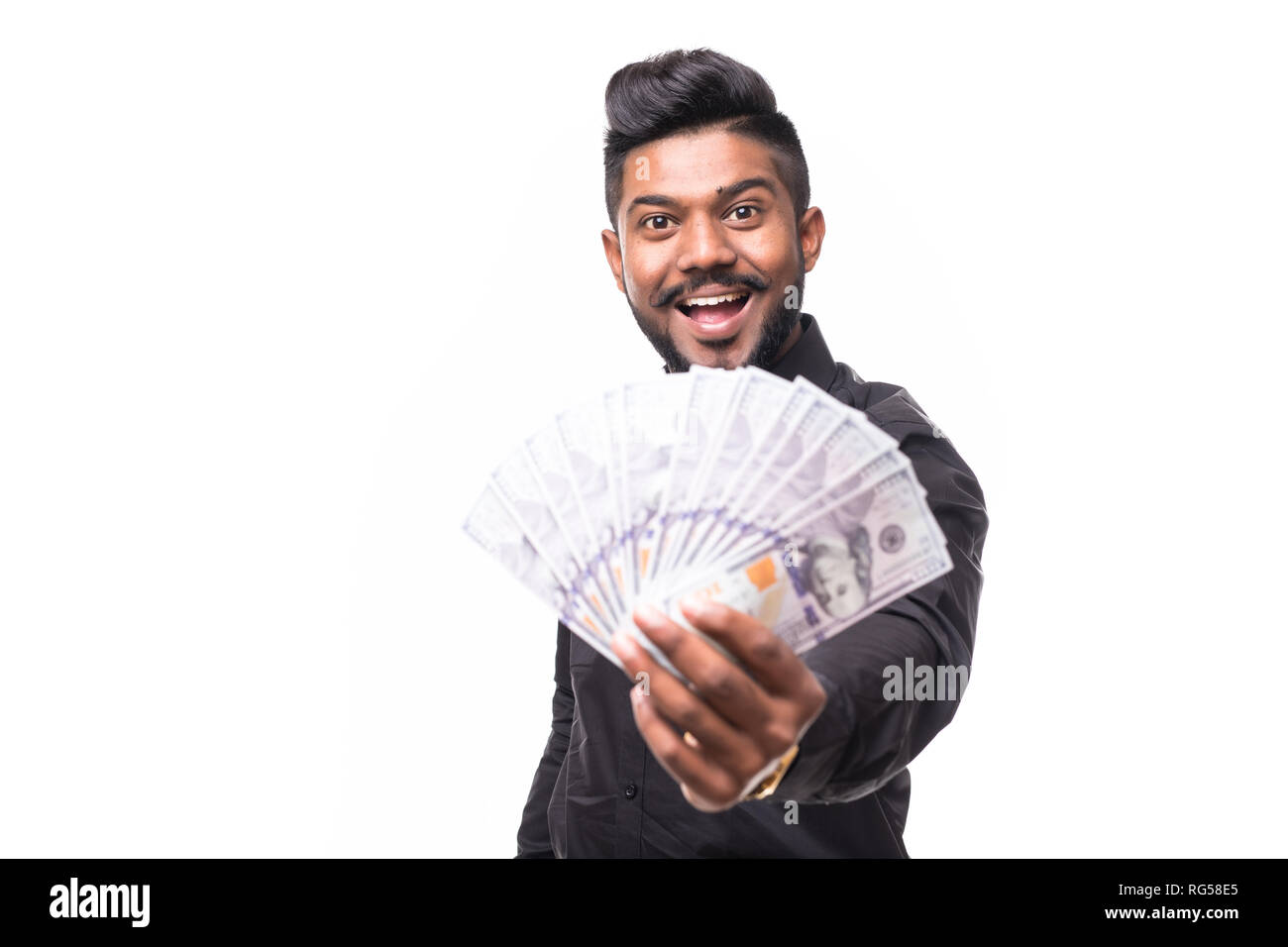 Closeup portrait of super happy excited successful young man holding ...
