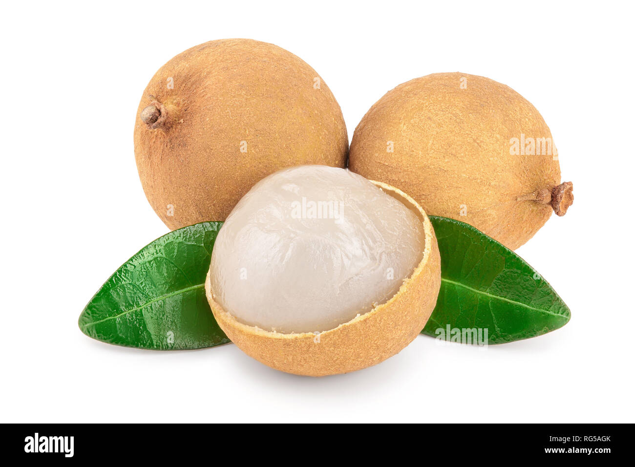 Fresh longan fruit with leaves isolated on white background Stock Photo ...