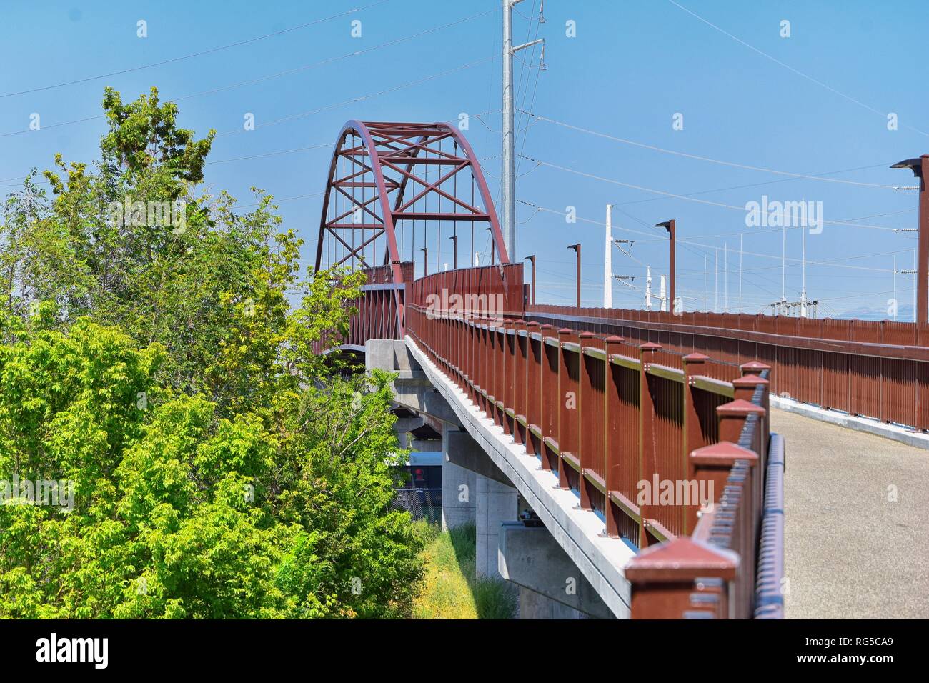 Views of Jordan River Trail Pedestrian and Train Track Bridge with ...