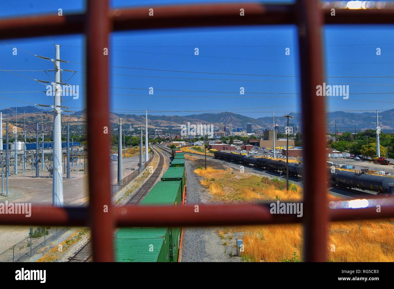 Views of Jordan River Trail Pedestrian and Train Track Bridge with ...