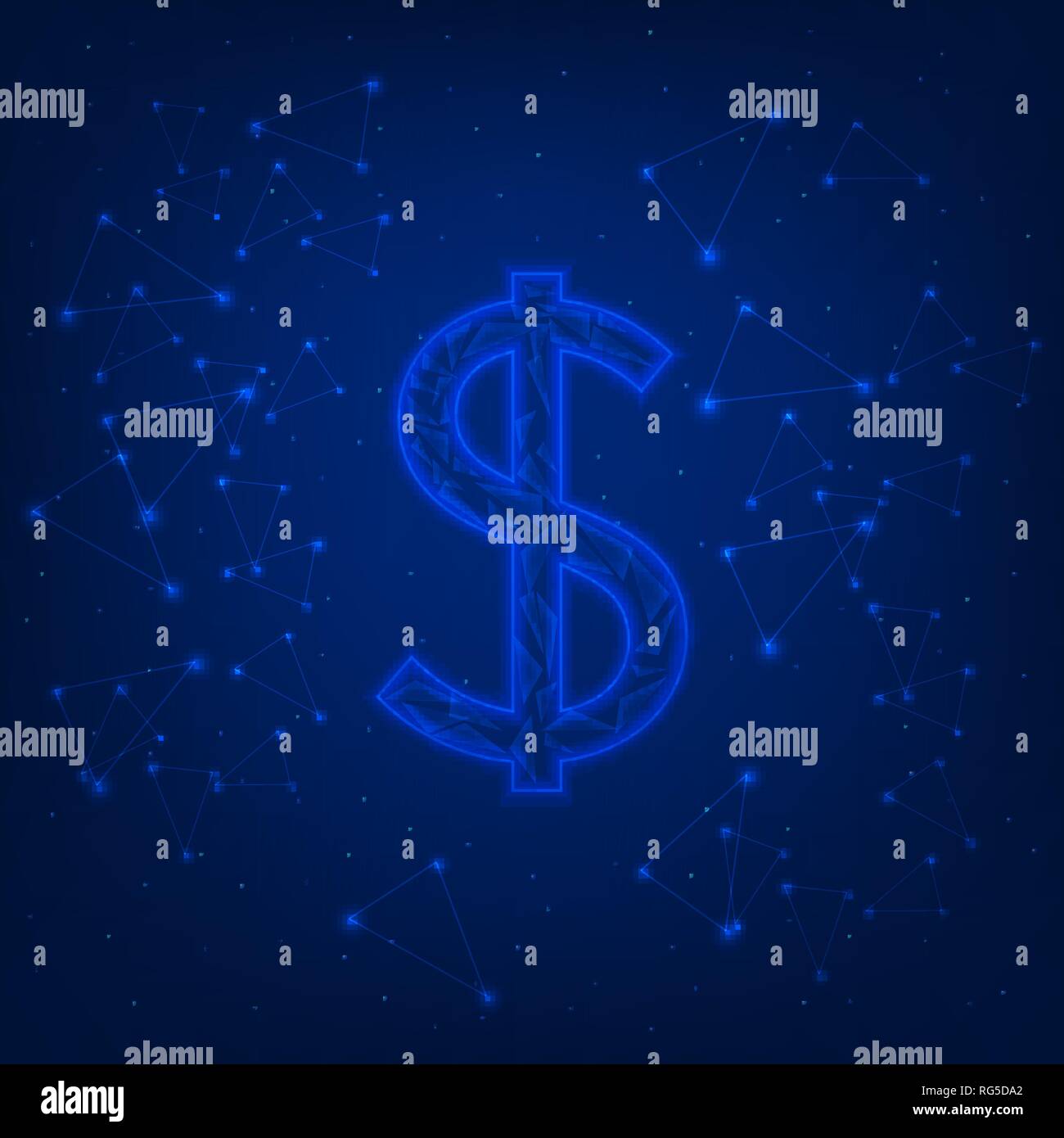 Glowing dollar sign on a blue background. Vector illustration Stock ...