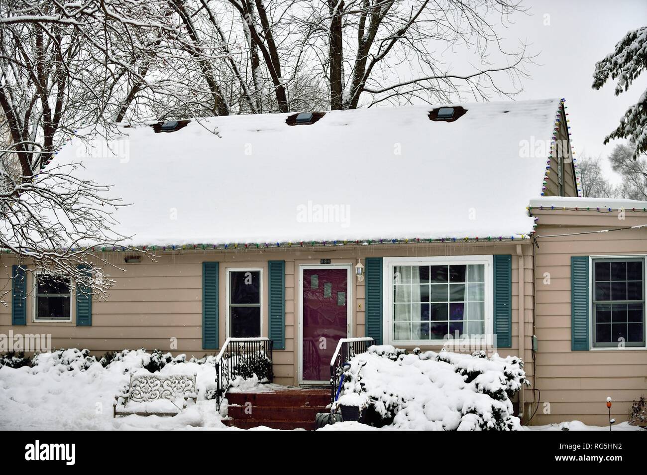 South Elgin, Illinois, USA. A home showing the effects of a Midwestern ...