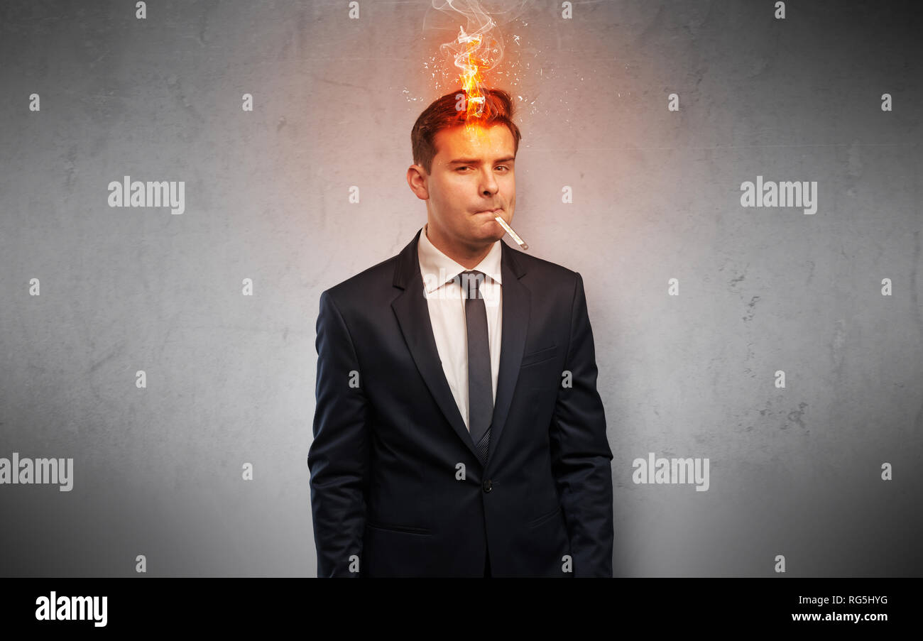 Fever businessman with burning head concept Stock Photo - Alamy
