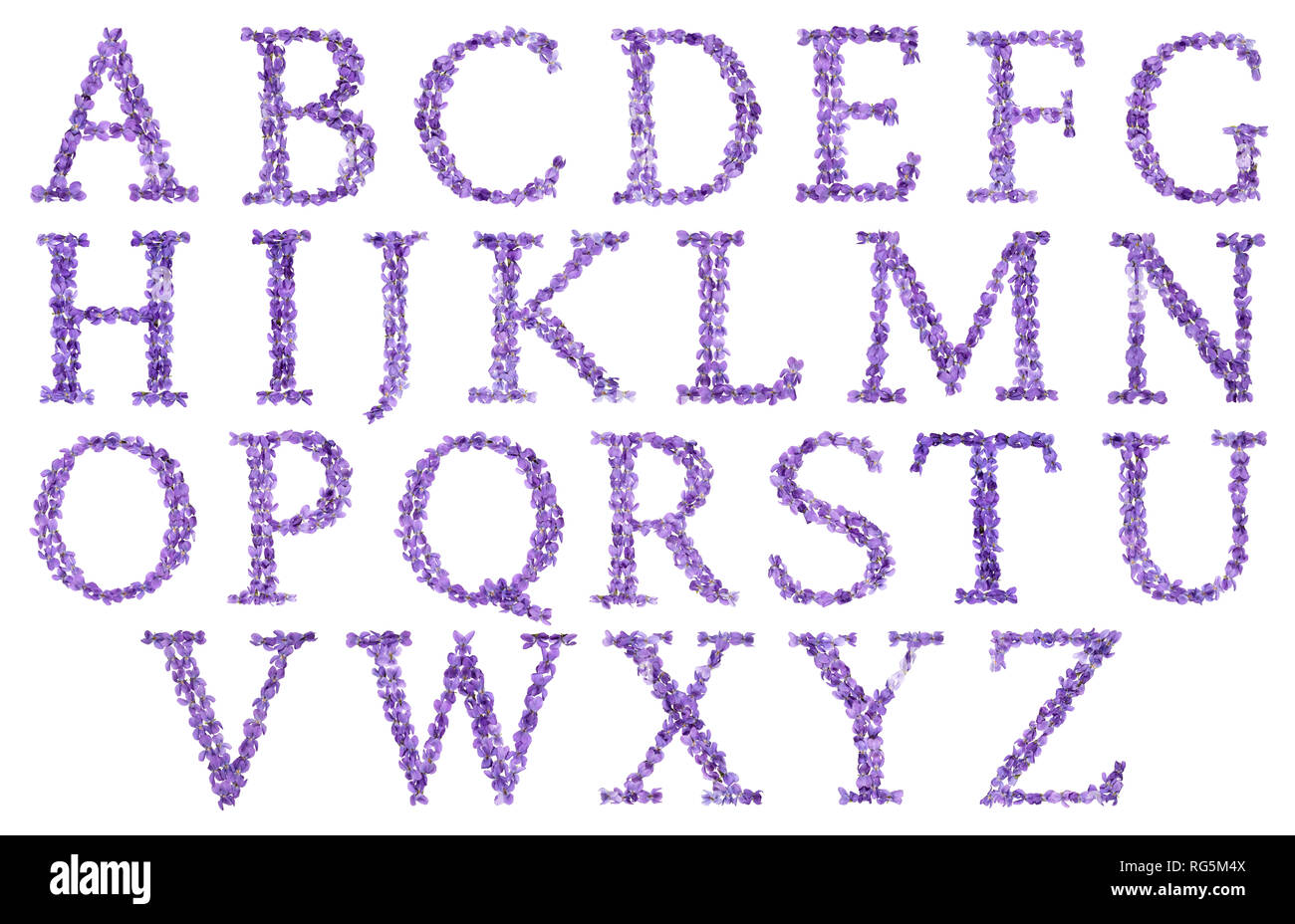 Set of english alphabet letters from natural flowers of violet ...