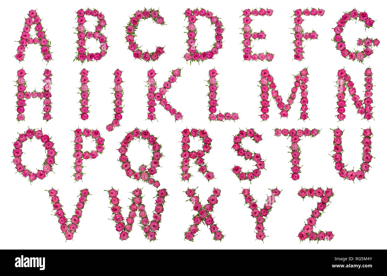 Set of english alphabet letters from natural red flowers of roses ...