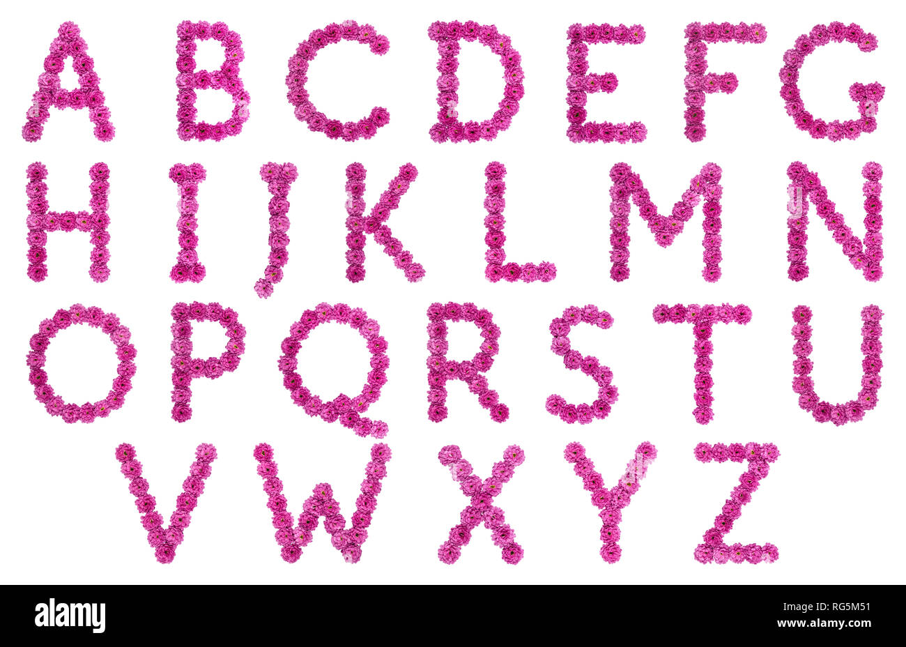 Set of english alphabet letters from natural pink flowers of ...