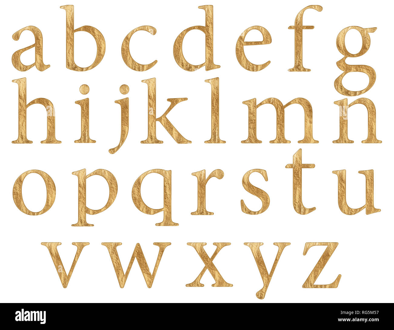 Set of english alphabet letters in lowercase, gold texture, isolated on ...